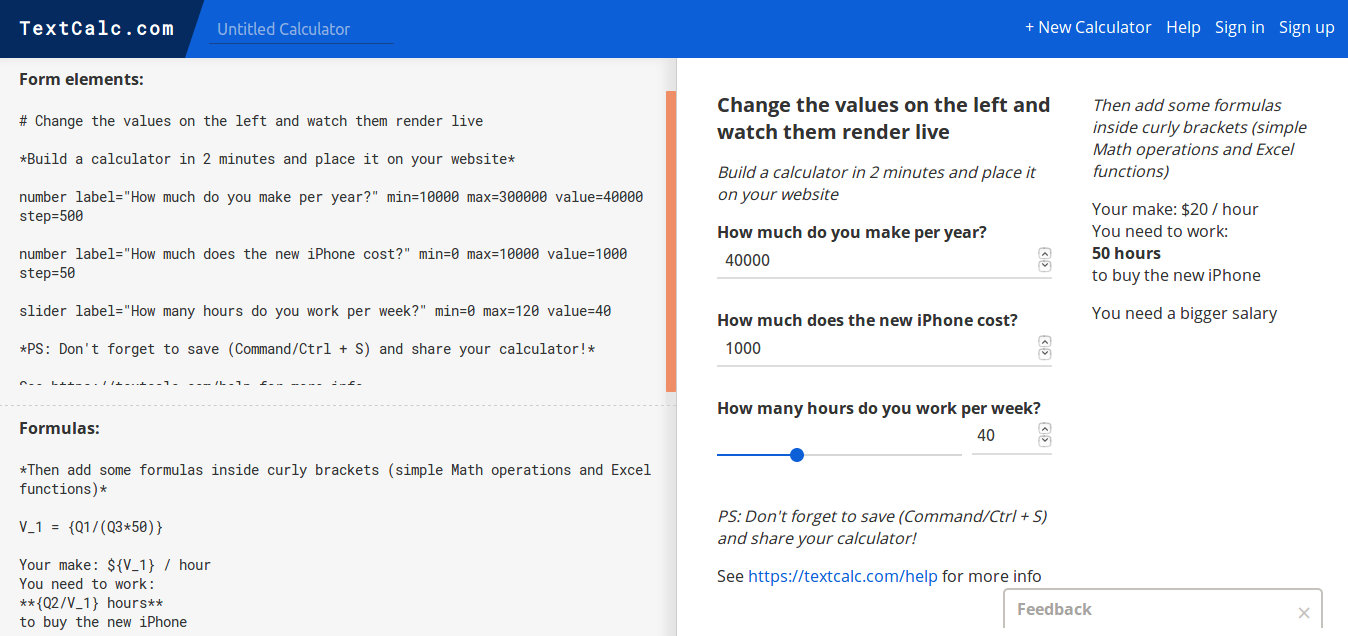 TextCalc | PitchWall